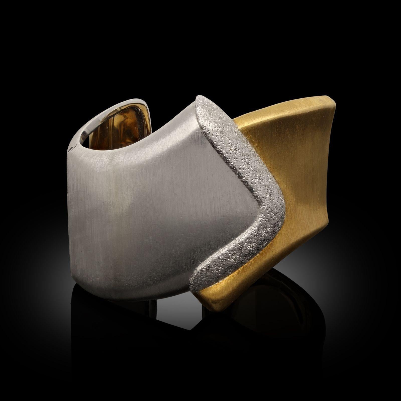 Mario Buccellati Two Tone Gold Bracelet with Rigato Engraving Circa ...