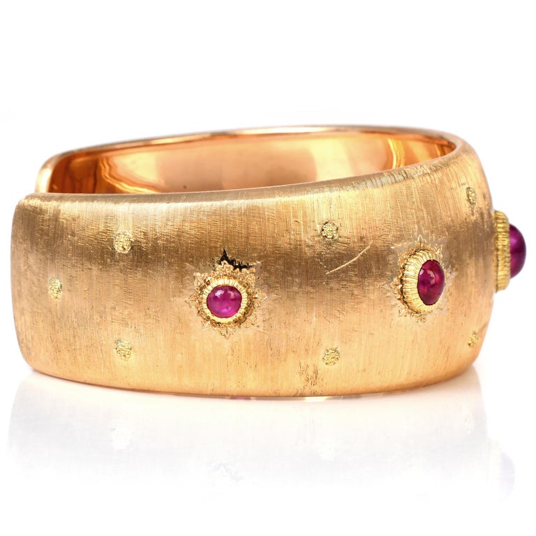 Mario Buccellati Vintage Cabochon Ruby 18K Yellow Gold Cuff Bracelet ...