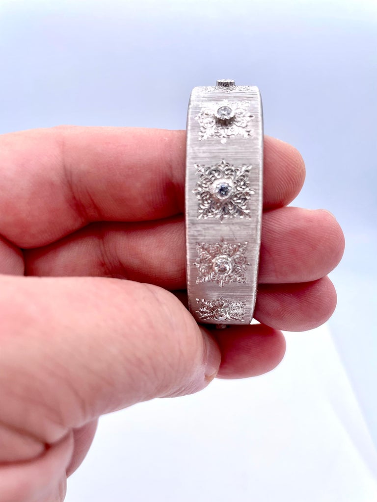 Mario Buccellati White Gold Diamond Cuff Bracelet For Sale at 1stDibs