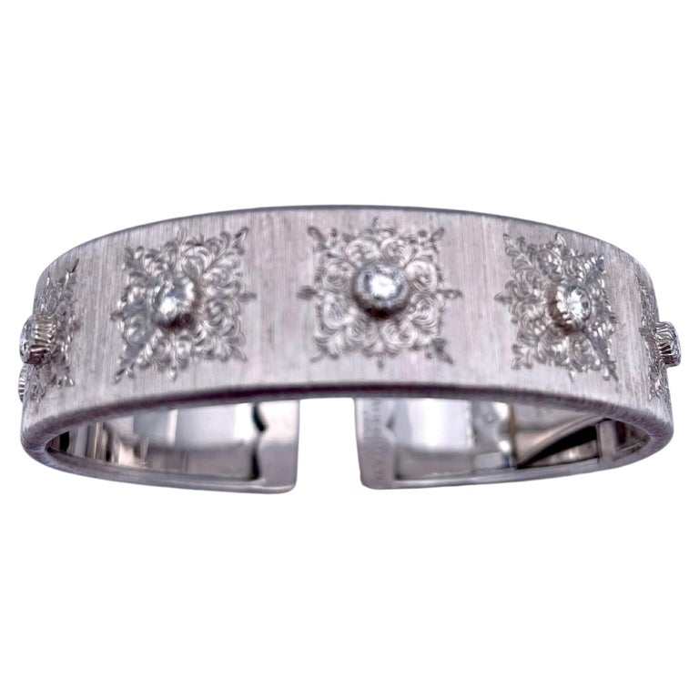 Mario Buccellati White Gold Diamond Cuff Bracelet For Sale at 1stDibs