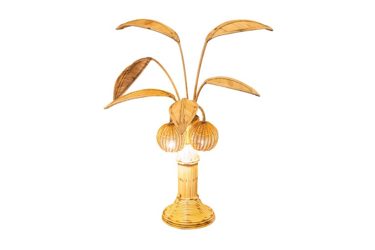 Pair of Coconut Tree Lamps, Rattan, circa 1960, Mexico For Sale at 1stDibs