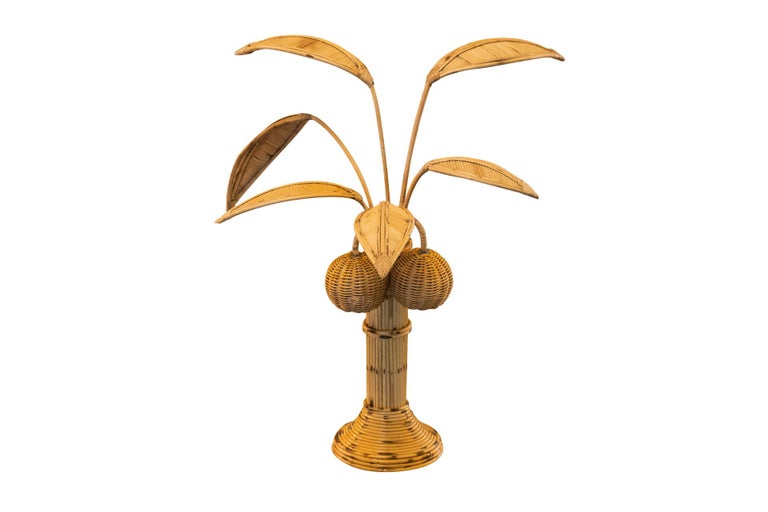Pair of Coconut Tree Lamps, Rattan, circa 1960, Mexico For Sale at 1stDibs