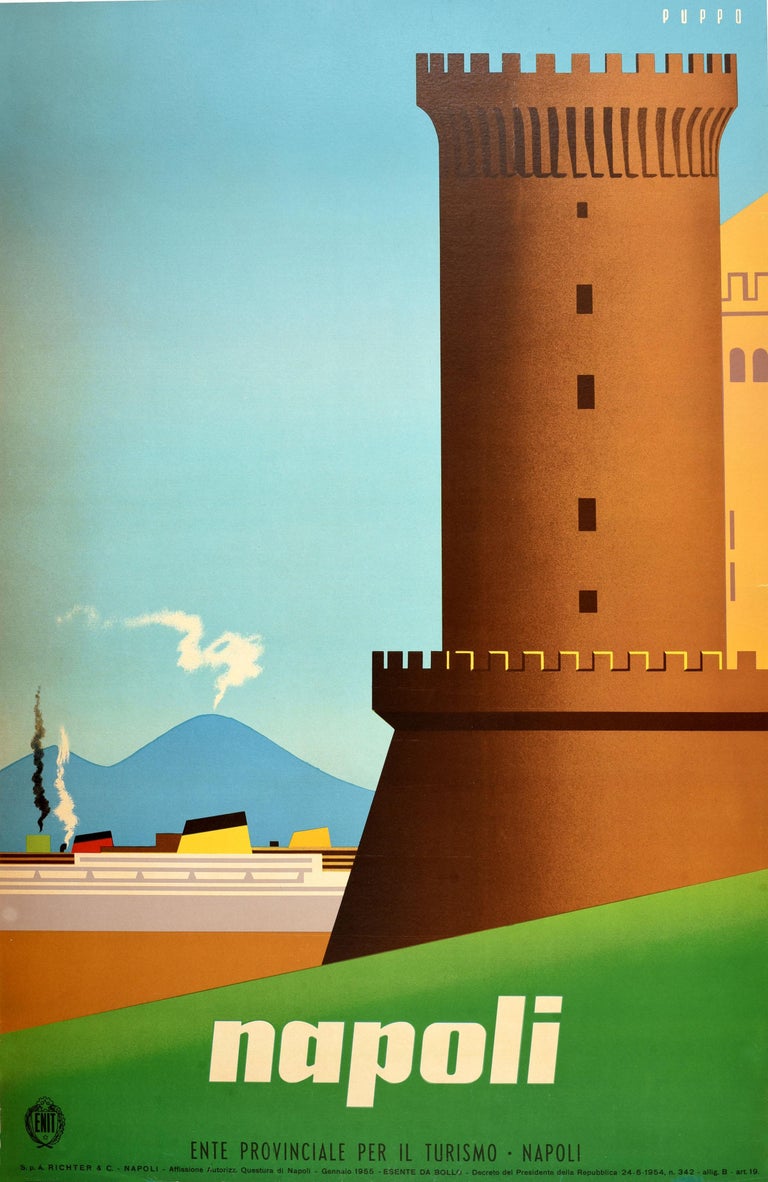 Mario Puppo - Original Vintage Travel Poster Napoli Castel Nuovo Bay Of ...