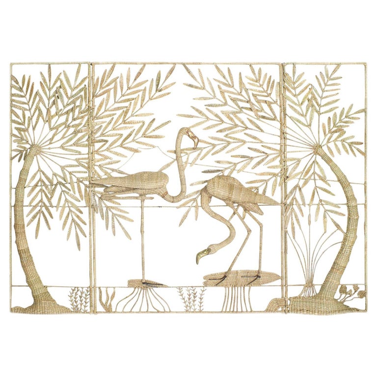 Mario Torres Three-Panel Woven Reed Screen at 1stDibs
