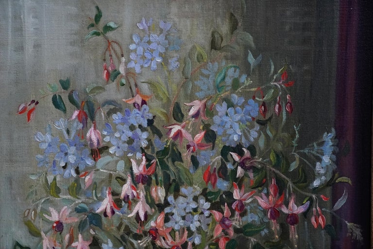 Marion Grace Hocken - Floral of Fuchsias in a Blue Vase - British ...