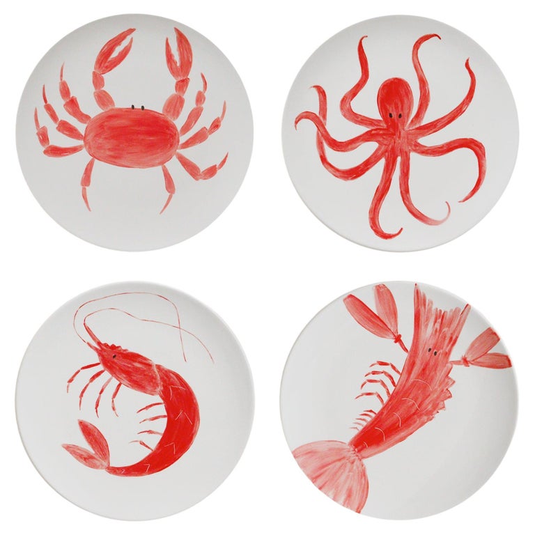 Mariscos Hand Painted Plates Collection For Sale at 1stDibs