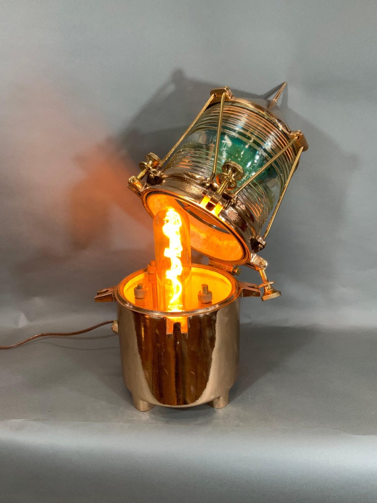 Maritime Beacon of Solid Brass with Glass Fresnel Lens at 1stDibs