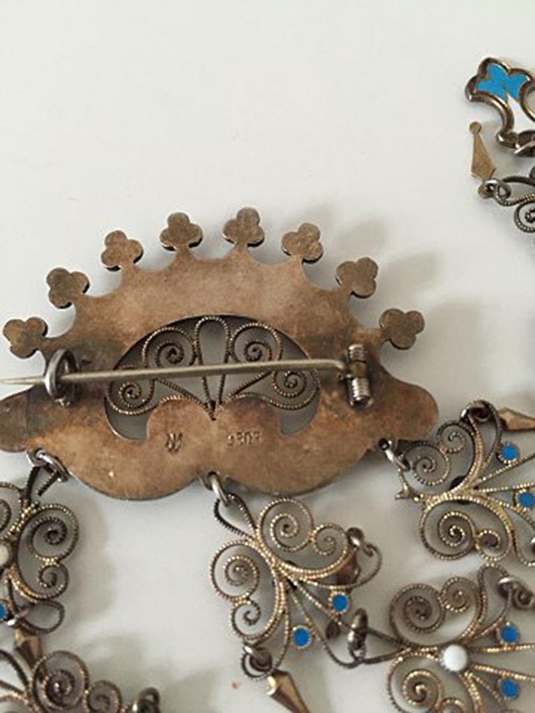 Marius Hammer Art Nouveau Sterling Silver Brooch with Enamel, Norway ...