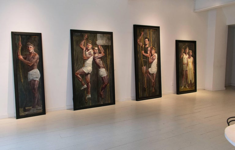 Mark Beard - Boys on Ropes II (Large Figurative Painting on Canvas of ...