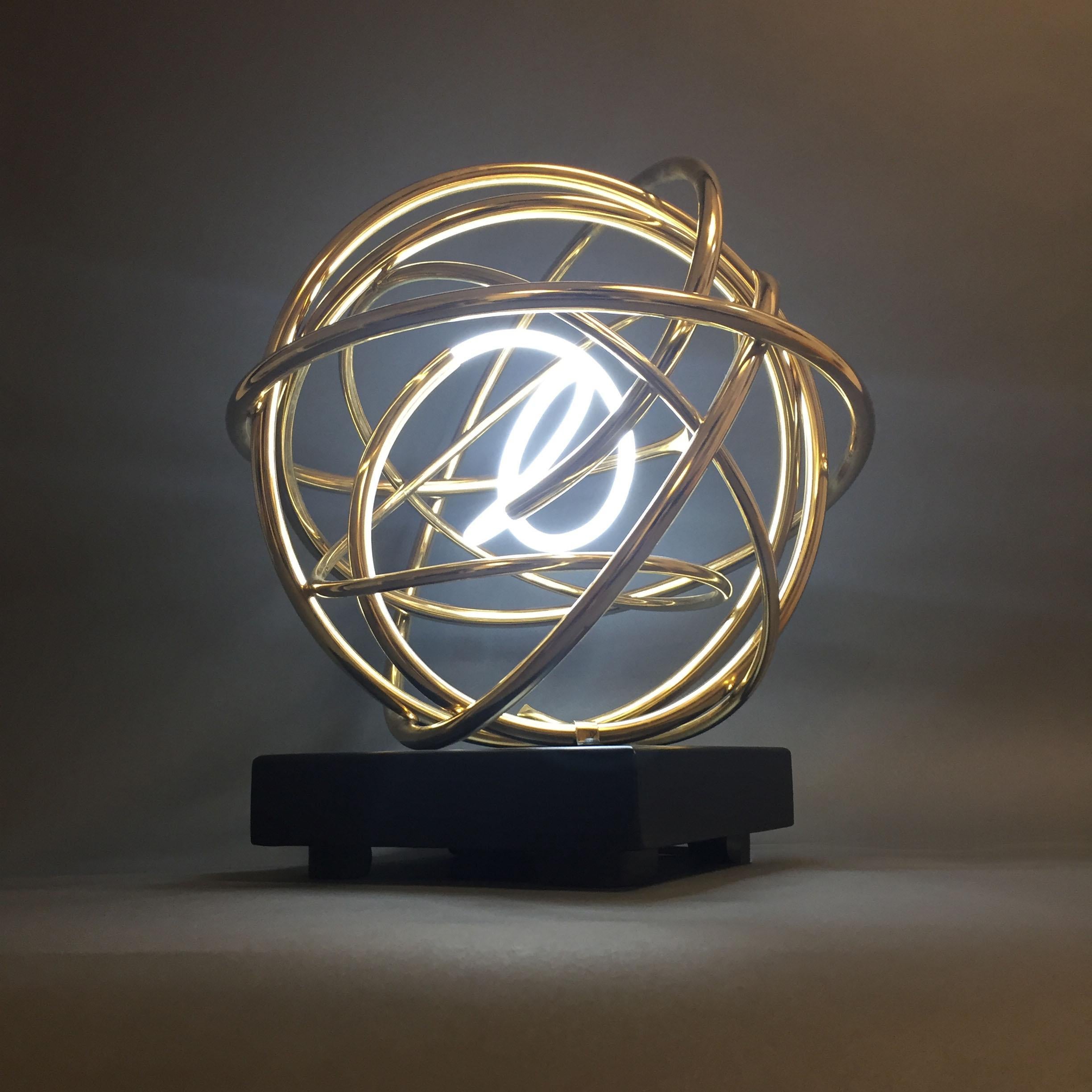 Mark Beattie - 24ct Gold Plated Copper and White Neon Orb Sculpture on ...
