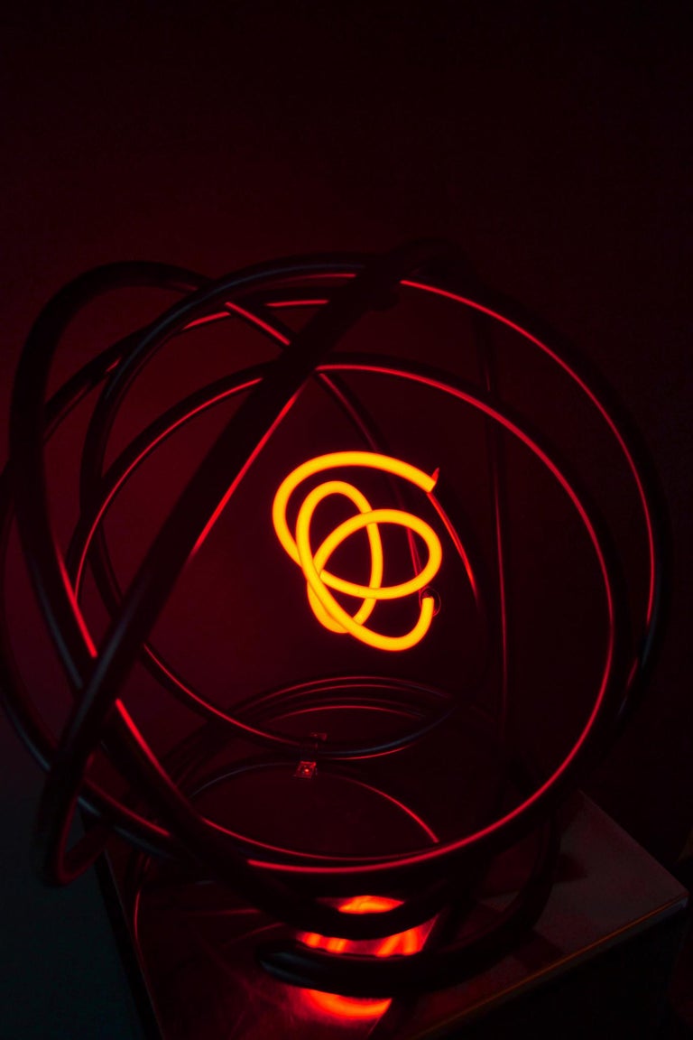 Mark Beattie - Red neon Orb sculpture copper, mirror polished stainless ...