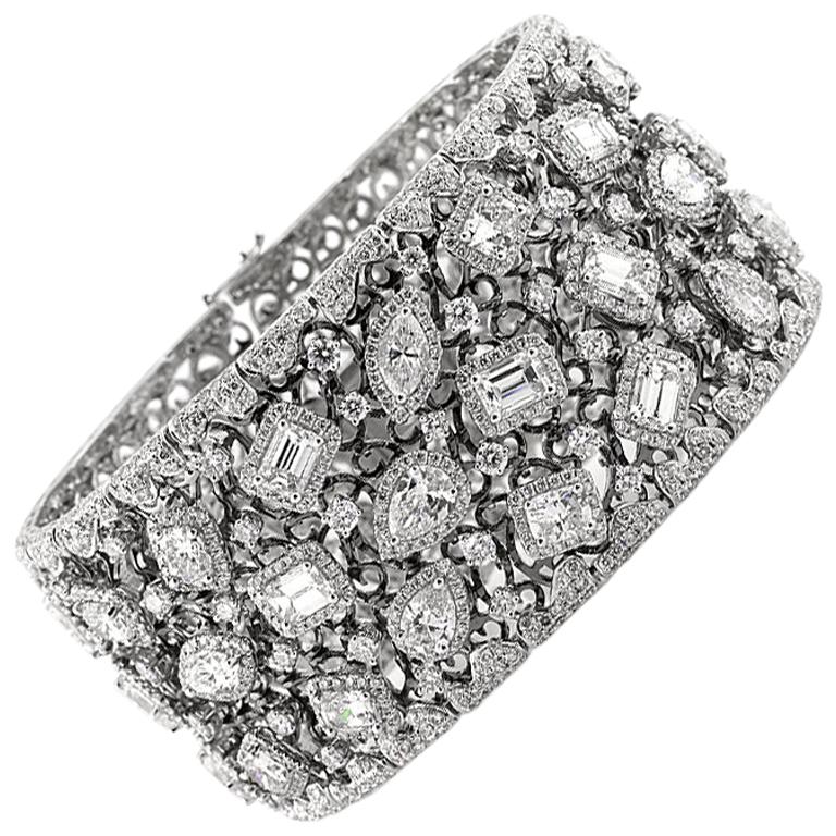 Mark Broumand 34.17 Carat Fancy Shape Diamond Cuff Bracelet at 1stDibs