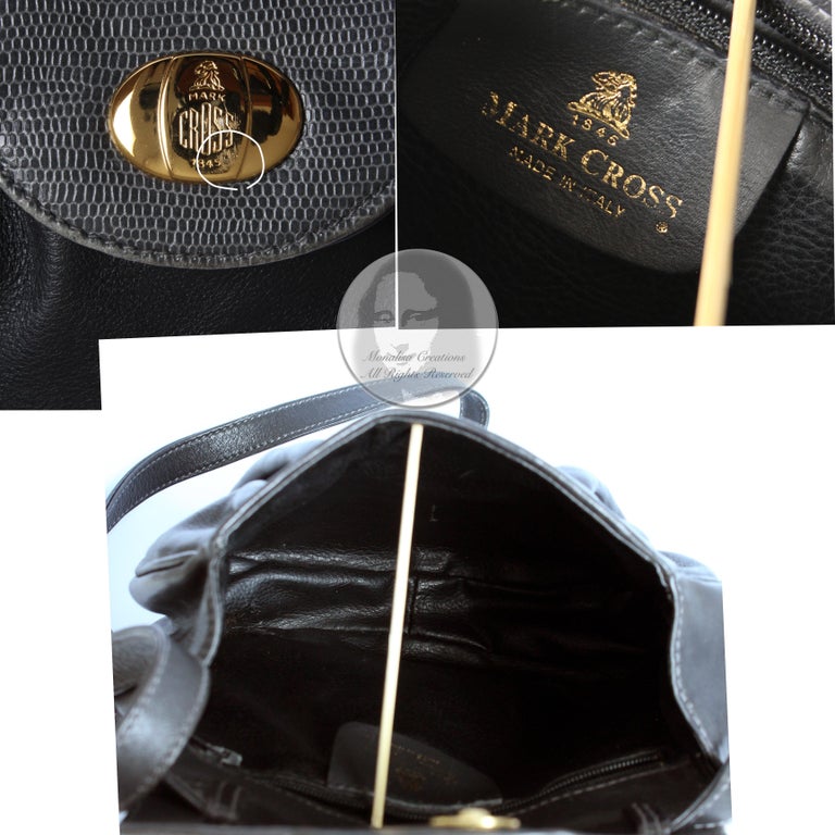 Mark Cross Bag Clutch or Crossbody Black Leather Lizard Embossed Flap ...