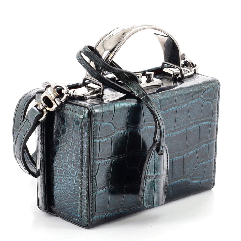 Mark Cross Grace Box Bag Crocodile with Metal Detail Mini For Sale at ...