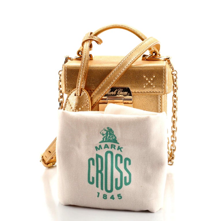 Mark Cross Grace Cube Box Bag Crystal Embellished Metallic Leather at ...