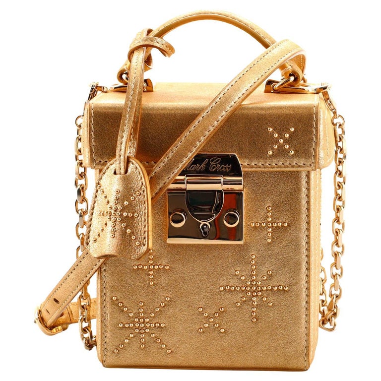 Mark Cross Grace Cube Box Bag Crystal Embellished Metallic Leather at ...