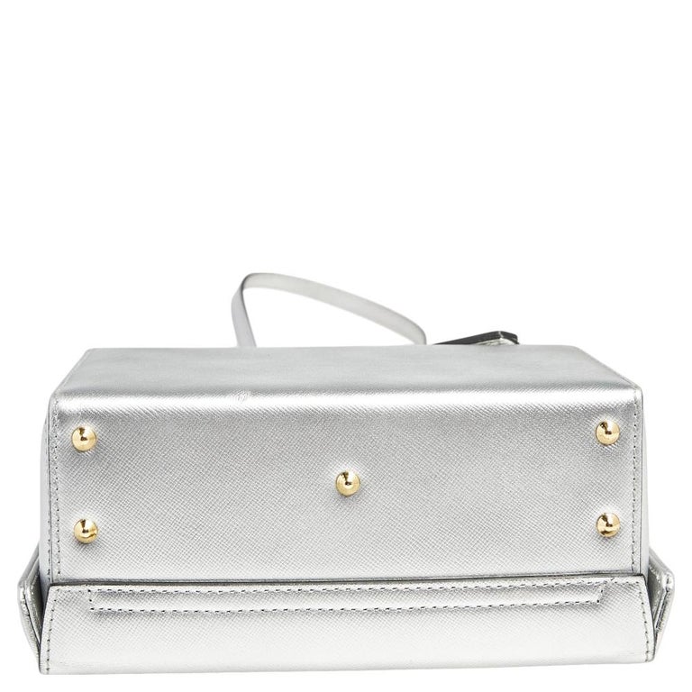 Mark Cross Silver Leather Small Grace Box Bag at 1stDibs