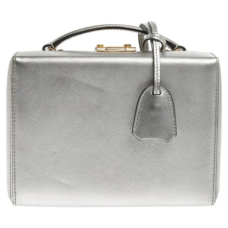 Mark Cross Silver Leather Small Grace Box Bag at 1stDibs