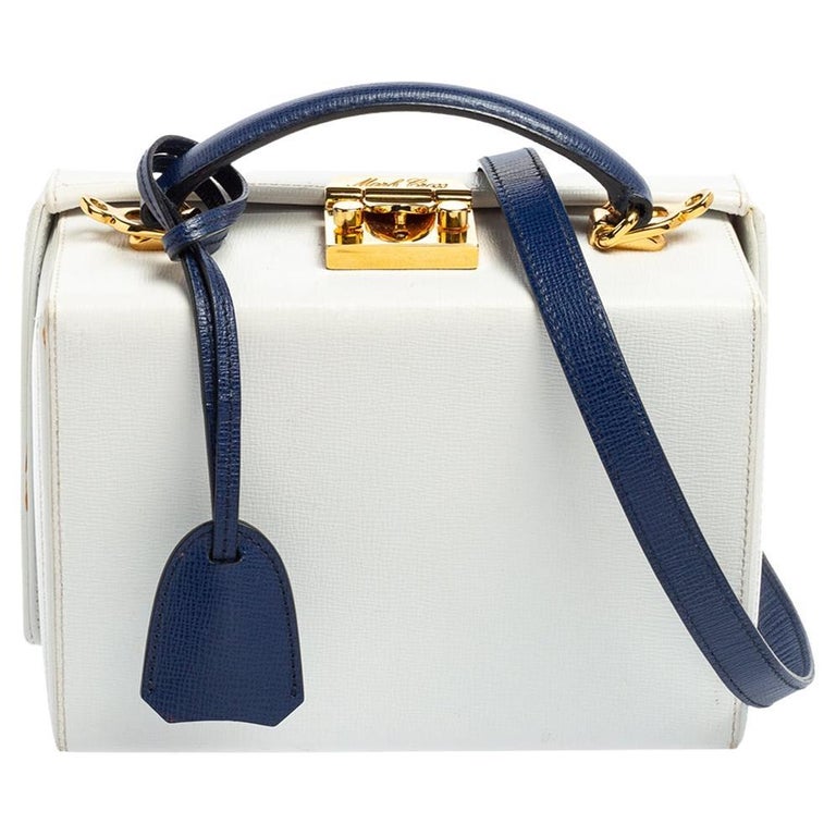 Mark Cross White/Blue Leather Small Grace Box Bag at 1stDibs