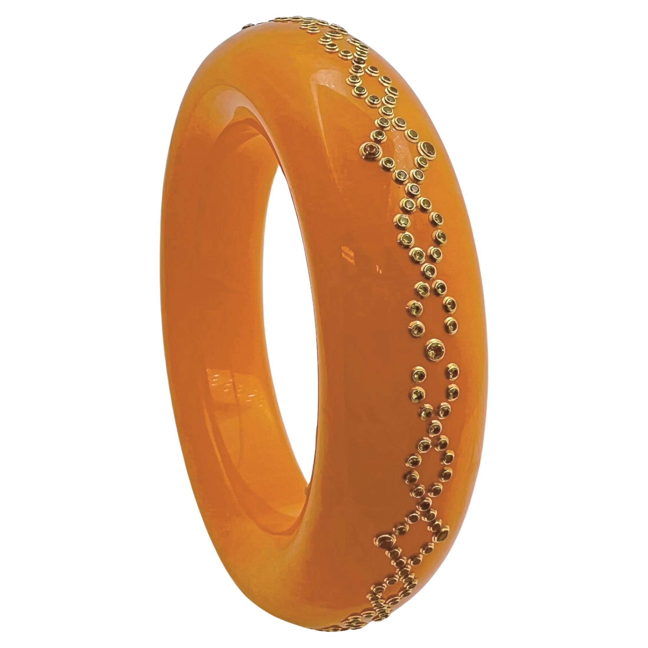 Mark Davis 18k Gold Yellow Sapphire Orange Bakelite Bangle Bracelet For ...