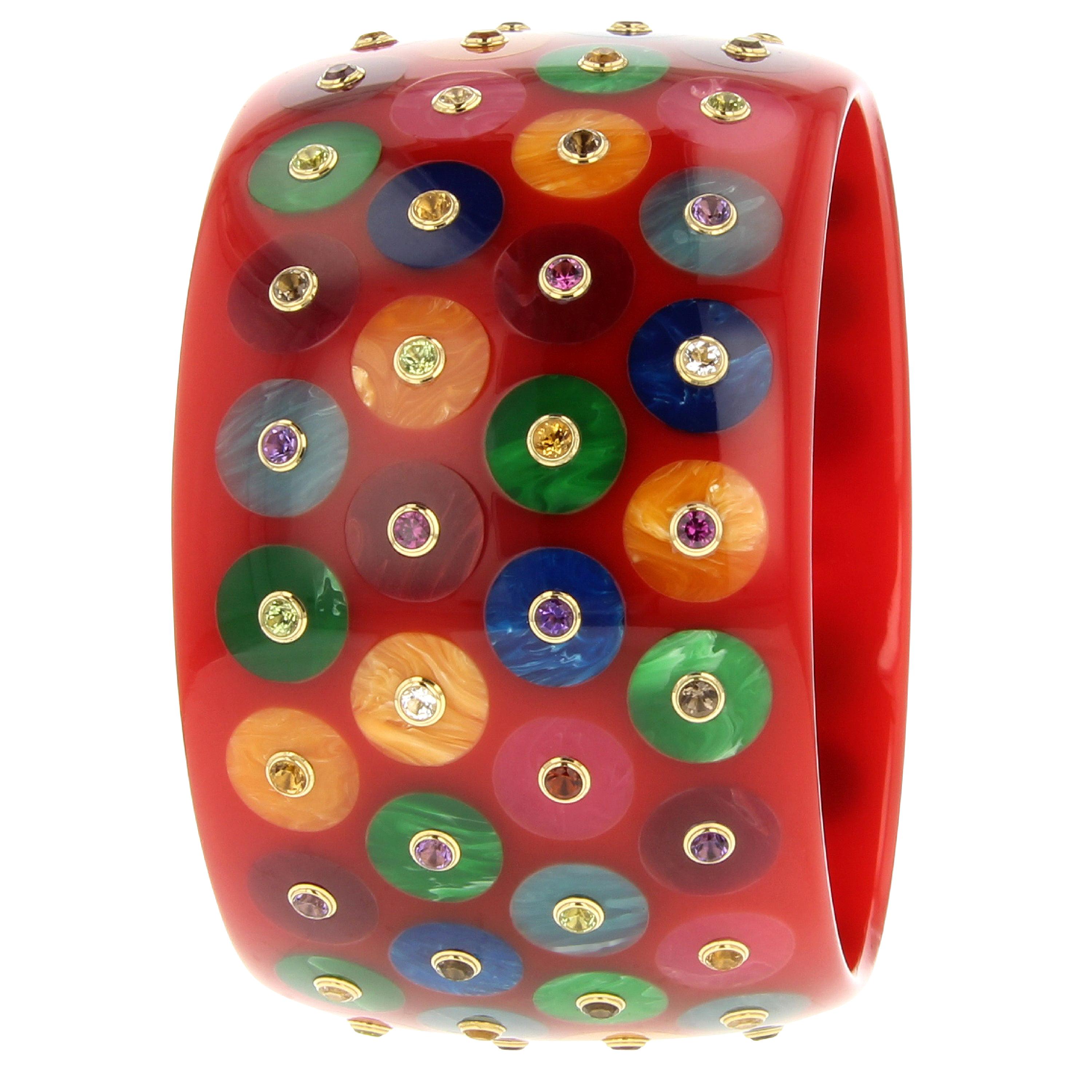 Mark Davis Vintage Red Bakelite Bangle with Inlaid Polka Dots and ...