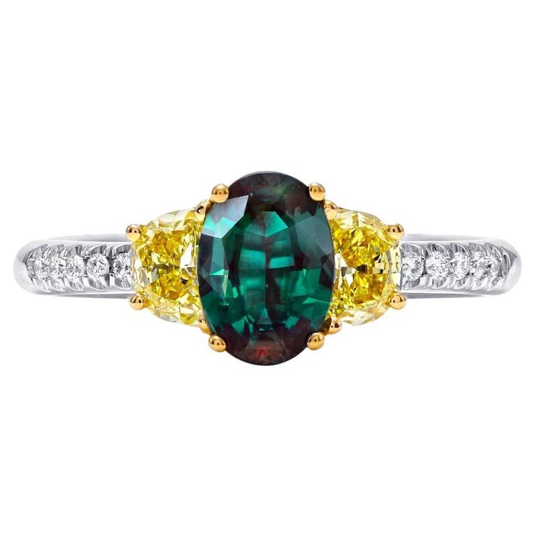 Mark Henry 1.13 Carat Alexandrite Half Moon Yellow Diamond Three Stone ...