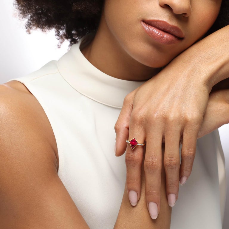 Mark Henry 2.76 Carat Bezeled Kite Rubellite Tourmaline and Diamond Ring For Sale at 1stDibs