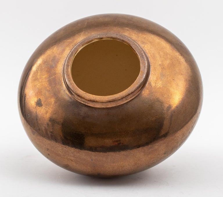 Mark Hines Contemporary Raku Art Pottery Bronze Glaze Vase For Sale at ...