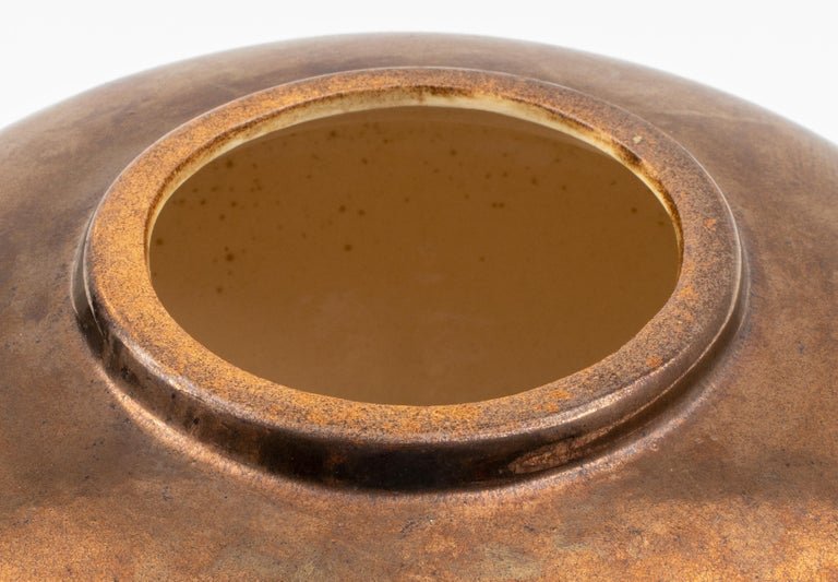 Mark Hines Contemporary Raku Art Pottery Bronze Glaze Vase For Sale at ...