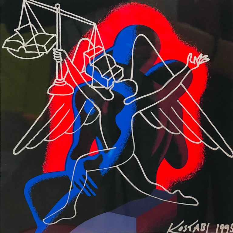 Mark Kostabi, Drawing over Silkscreen For Sale at 1stDibs