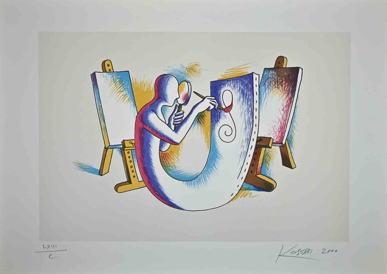 Mark Kostabi - The Painter's Atelier - Original Lithograph by M ...