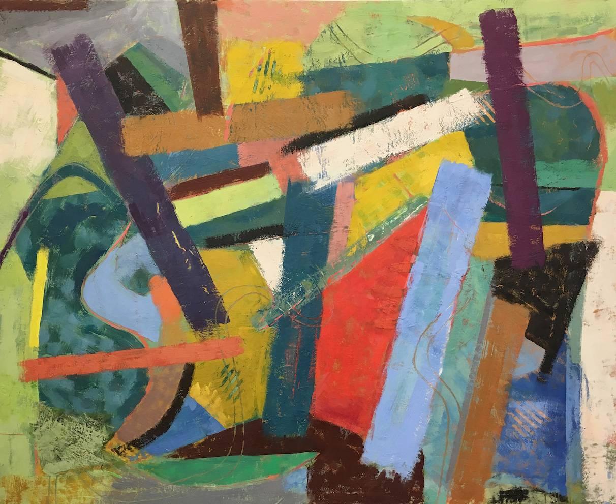 Mark Lavatelli - Contemporary Abstract Bright Colors Encaustic Painting Blue Red Yellow Framed ...