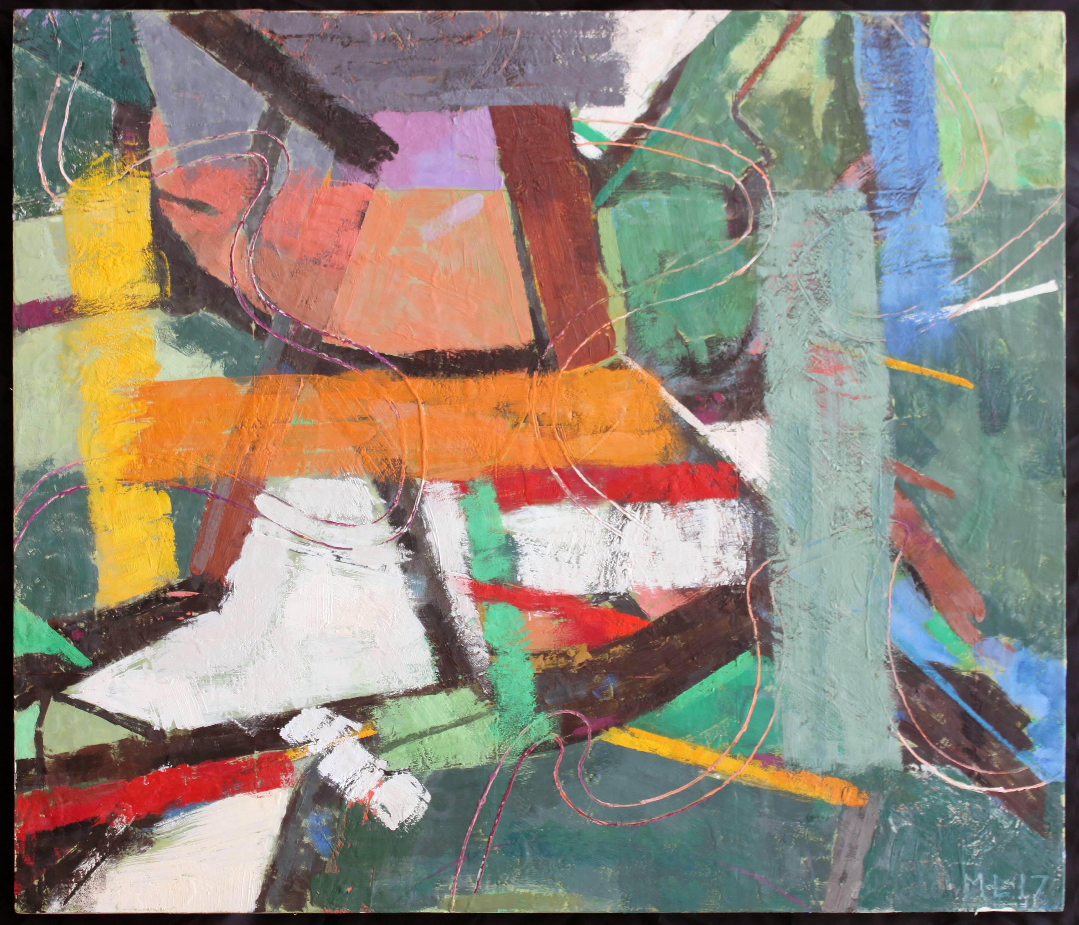 Mark Lavatelli - Contemporary Abstract Bright Colors Encaustic Painting Blue Red Yellow Framed ...