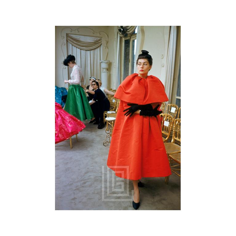 Mark Shaw - Balenciaga, Orange Coat Arms Crossed, 1953 For Sale at 1stDibs
