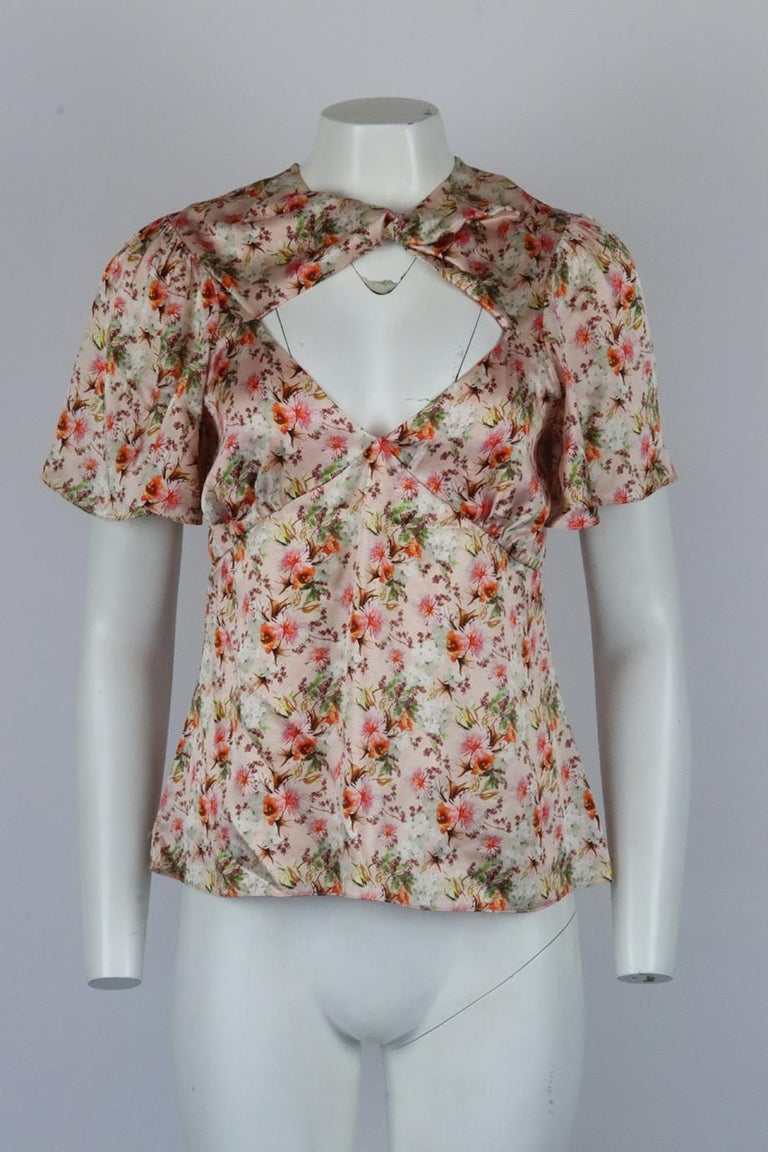 Markarian Cutout Floral Print Silk Satin Top Us 8 Uk 12 For Sale at 1stDibs