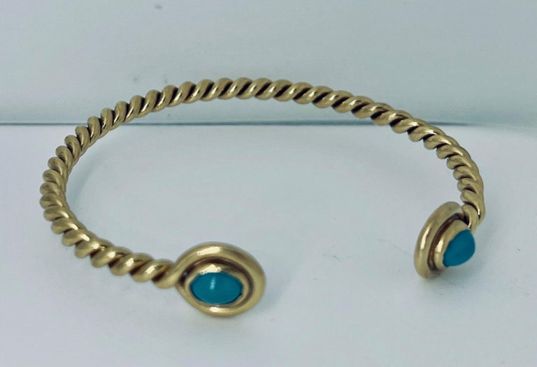 18 Carat Gold and Turquoise Bangle Bracelet, 16cm Circumference, circa ...
