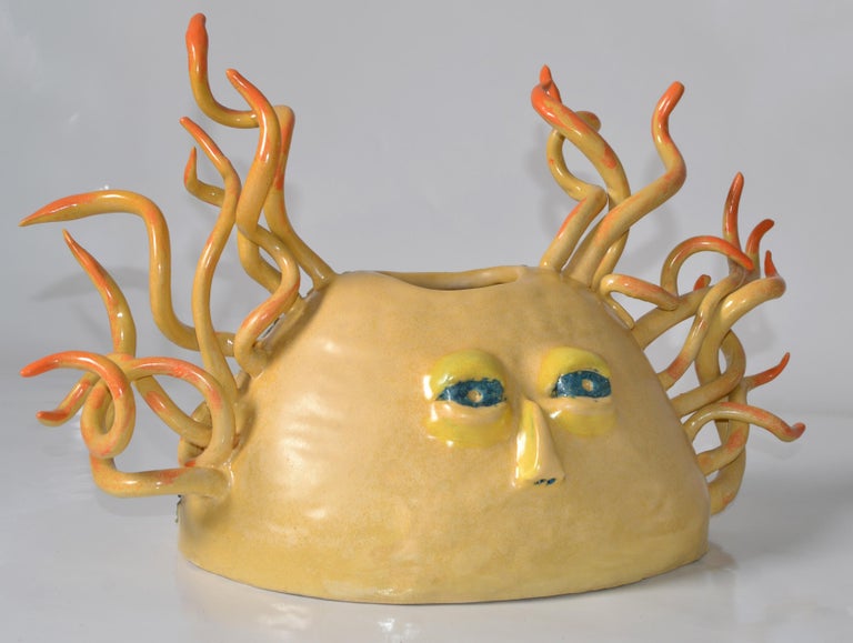 Marked Large Glazed Abstract Ceramic Face Sculpture Studio Piece Vase ...