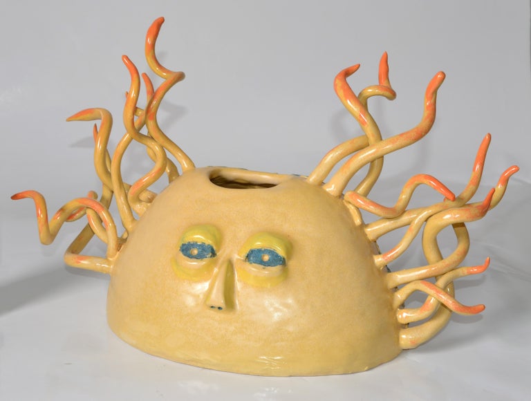 Marked Large Glazed Abstract Ceramic Face Sculpture Studio Piece Vase ...