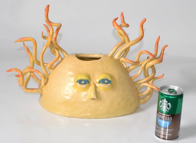 Marked Large Glazed Abstract Ceramic Face Sculpture Studio Piece Vase ...