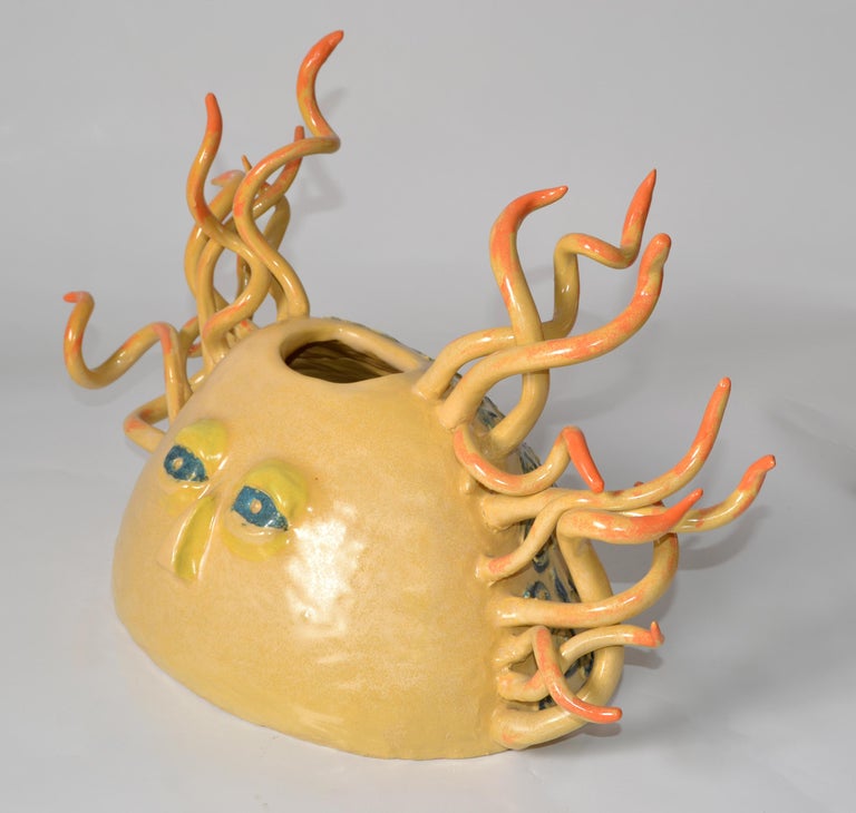 Marked Large Glazed Abstract Ceramic Face Sculpture Studio Piece Vase ...