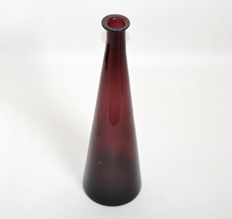 Marked Mid-Century Modern Blown Amethyst Purple Art Glass Vase or ...