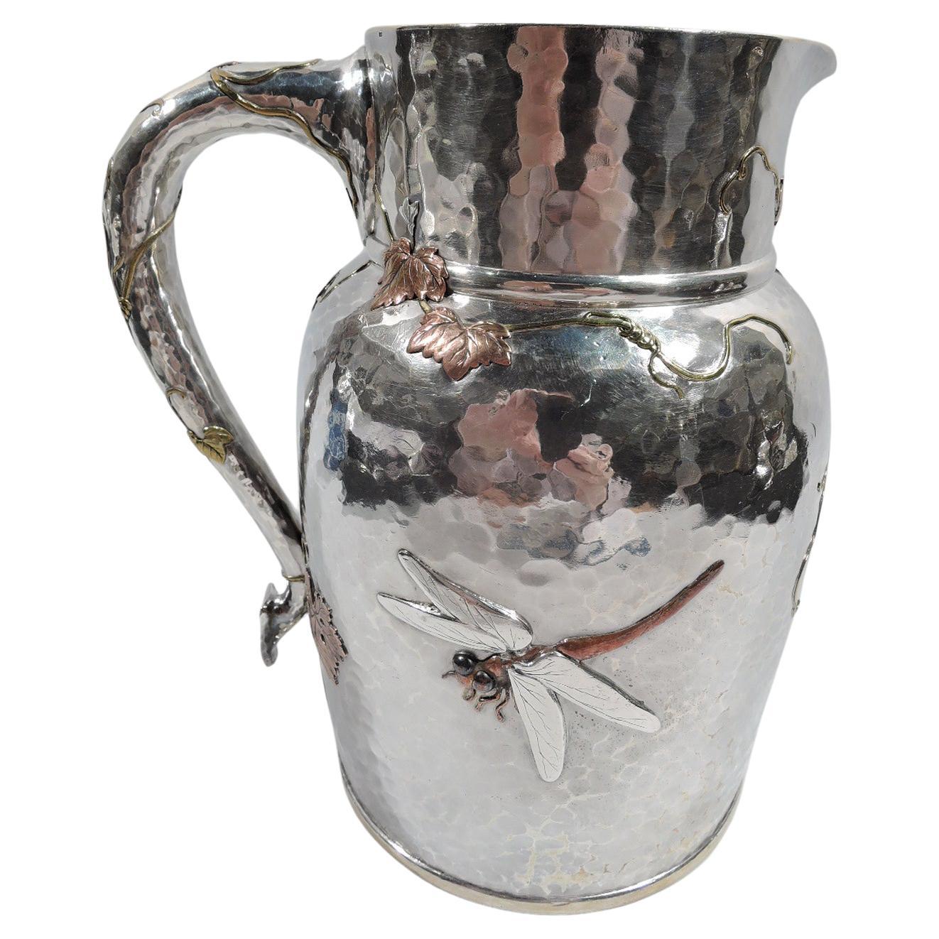 Rare Tiffany Mixed Metal Hand Hammered Water Pitcher with Dragonfly For ...