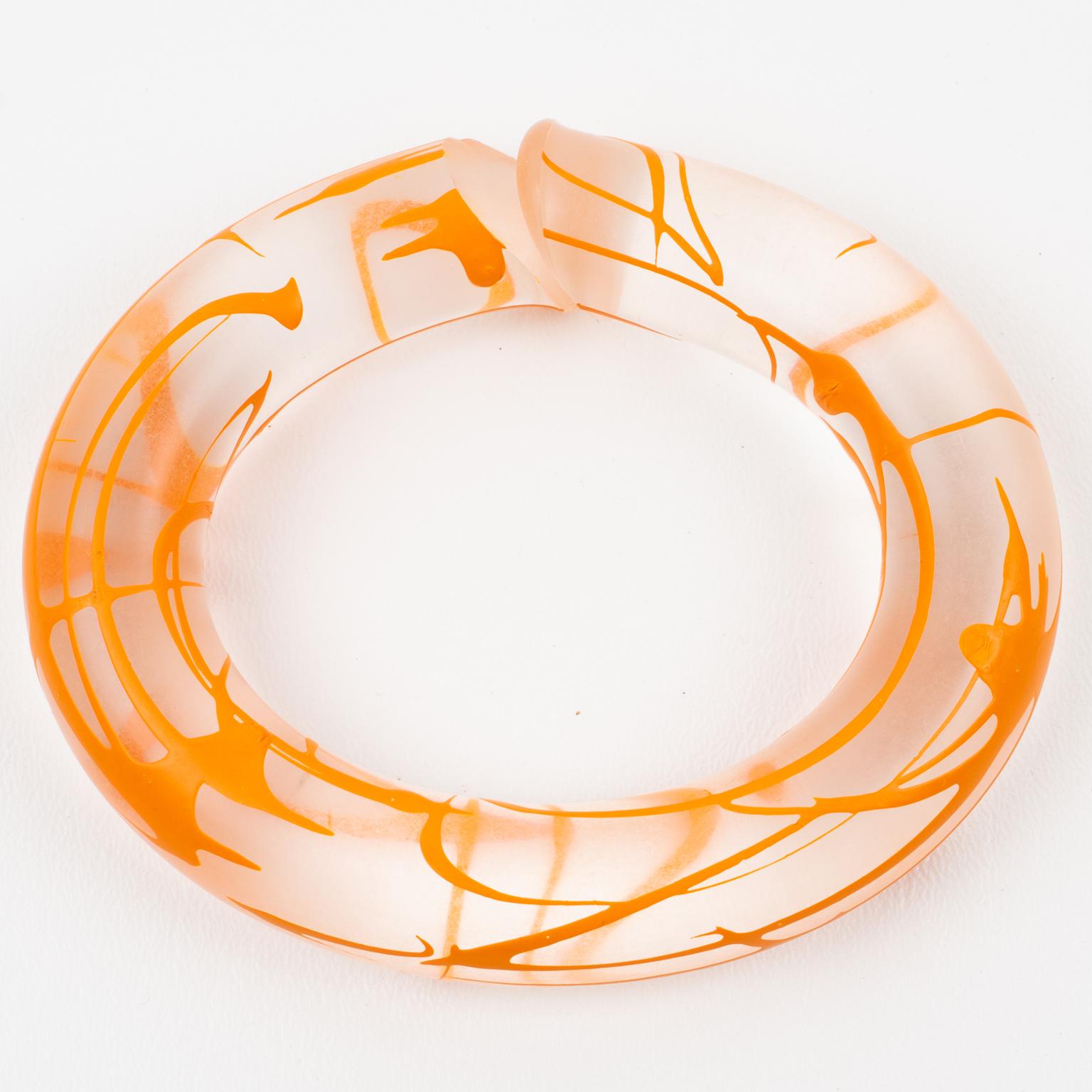 Marlene McKibbin Frosted Orange Lucite Acrylic Rod Bracelet Bangle ...