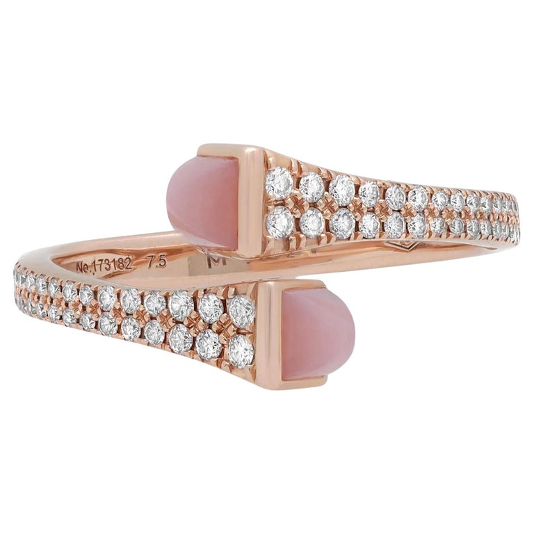 Marli Cleo Diamond and Rose Quartz Ring 18K Rose Gold 0.35Cttw Size 7 ...