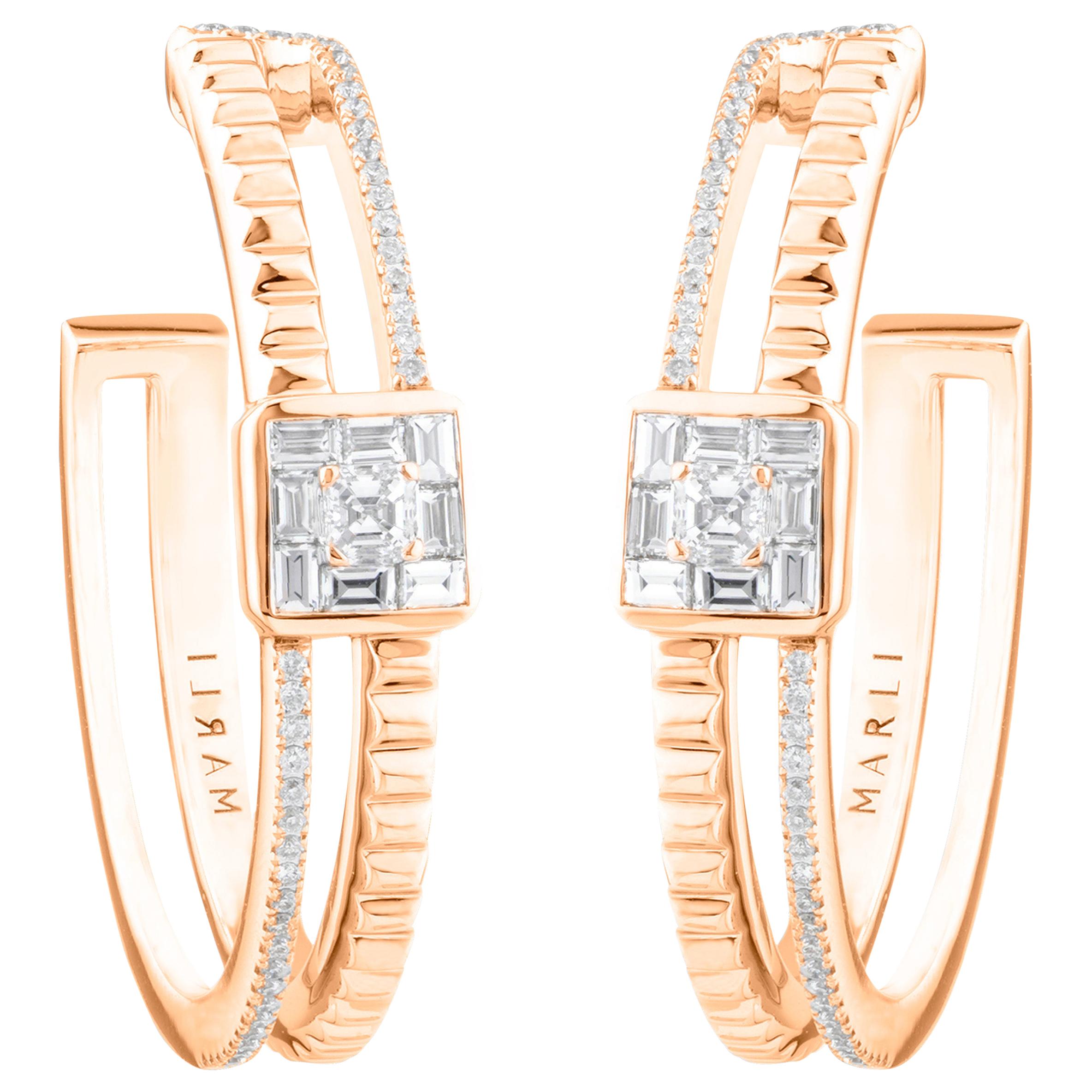 Marli New York 18 Karat Gold Deco Square Hoop Earrings For Sale at 1stDibs