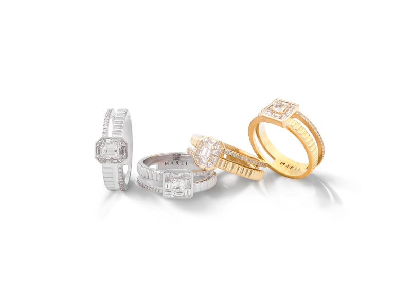 MARLI New York 18 Karat Gold Deco Rectangle Ring For Sale at 1stDibs