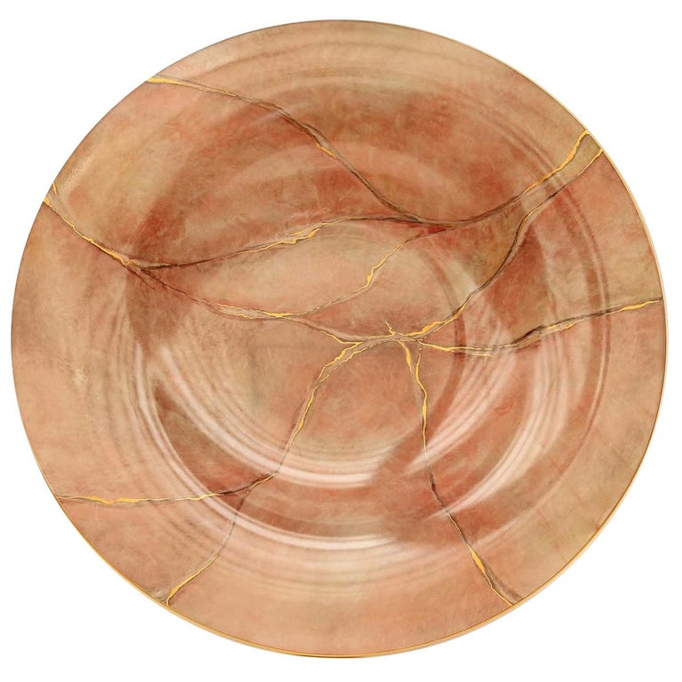 Marmo Large Pink Plate with Gold For Sale at 1stDibs
