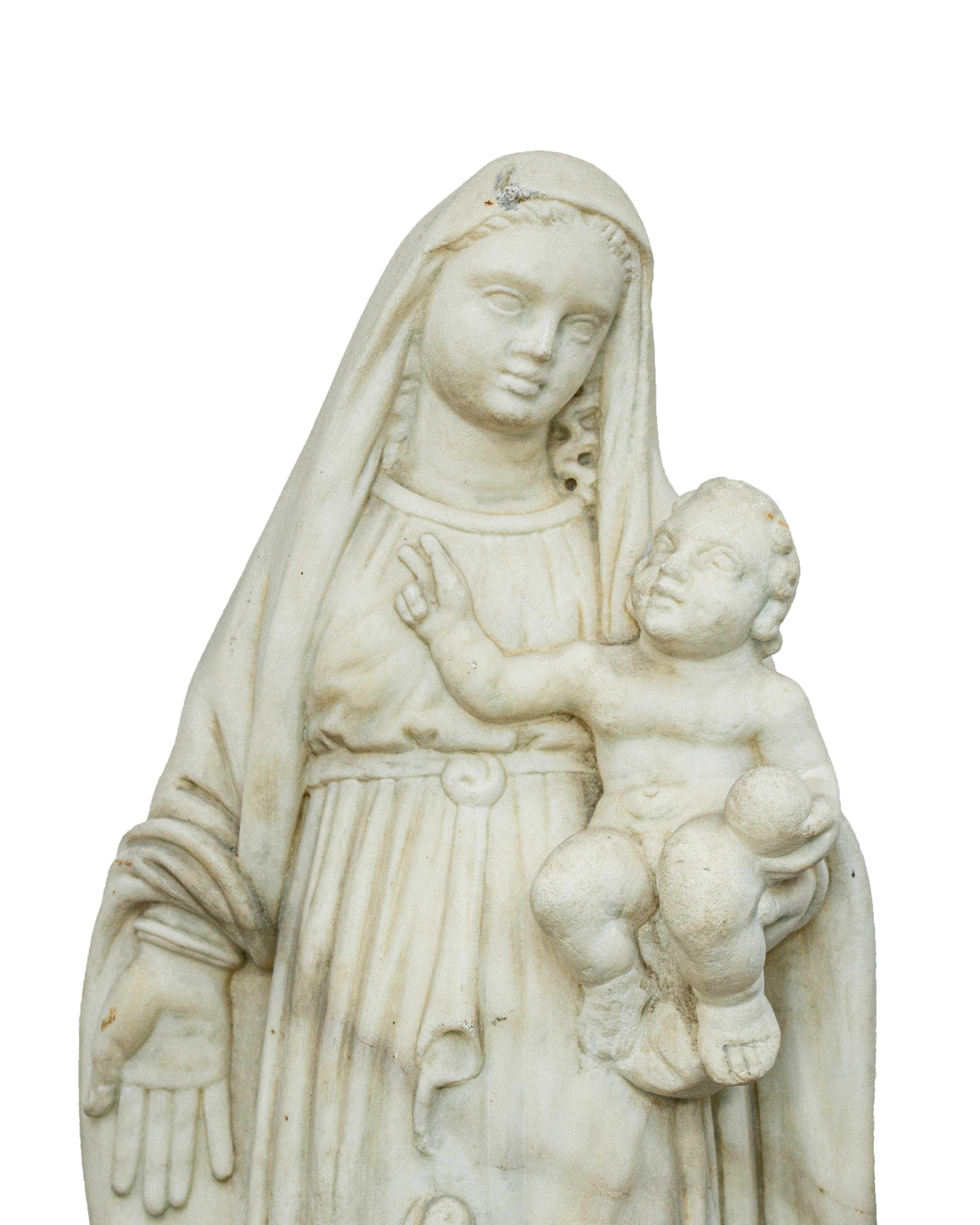 Marble Madonna and Child and St. John 18th century Ligurian school For Sale at 1stDibs