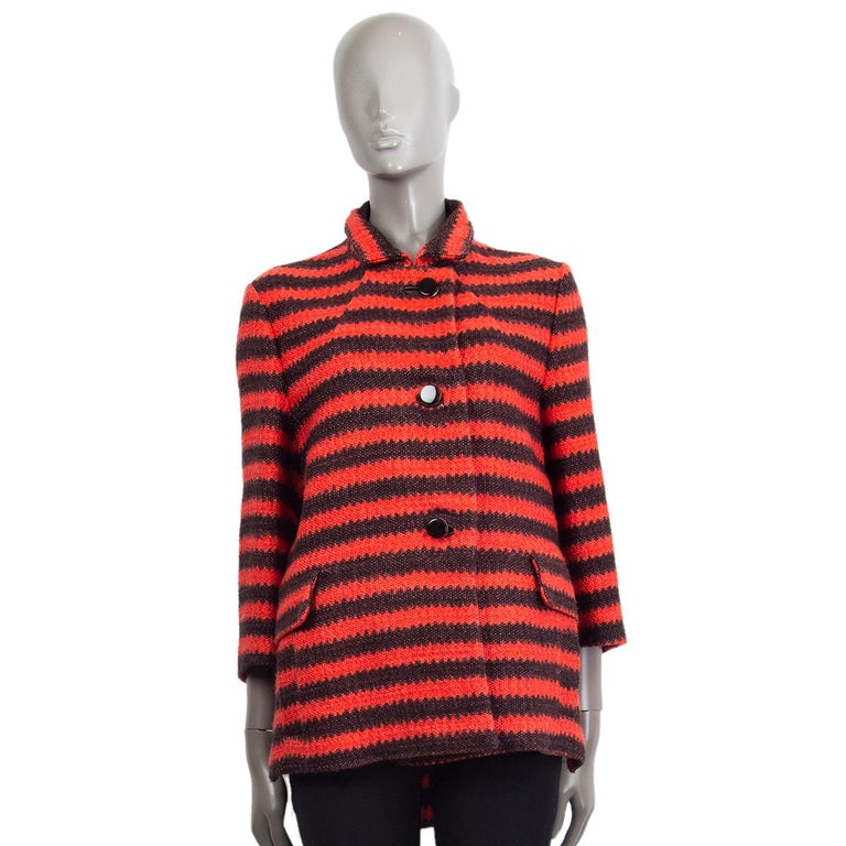 MARNI black and coral wool STRIPED 3/4 SLEEVE KNIT Peacoat Coat Jacket ...