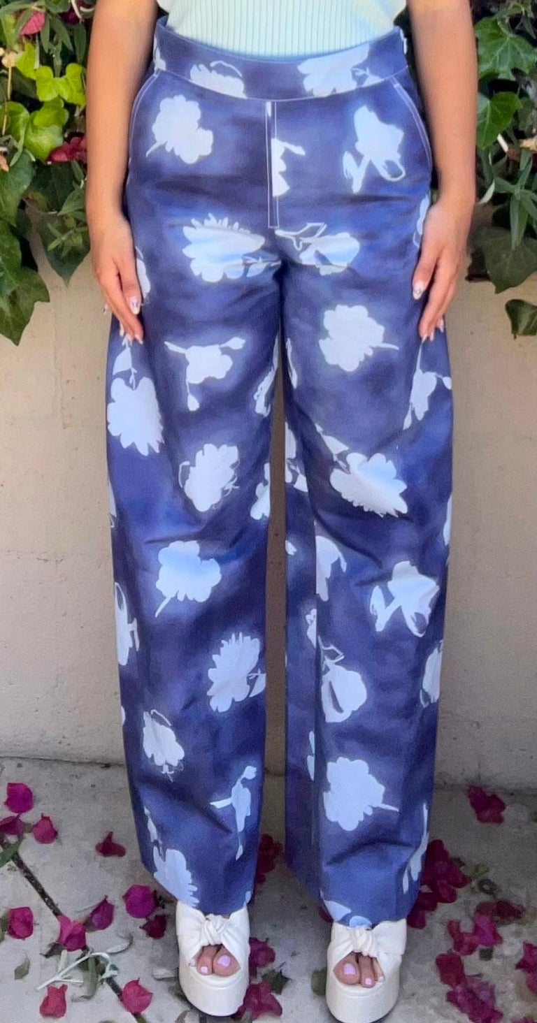 Marni Blue Flower Pants, Size 42 For Sale at 1stDibs